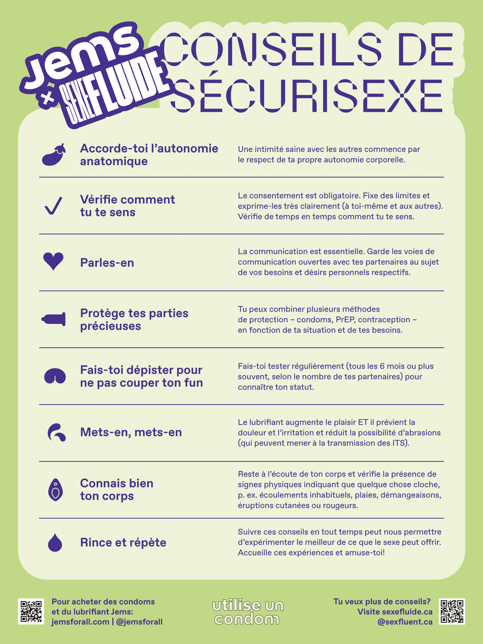 Jems X Sexfluent Safer Sex Checklist Poster French Canfar